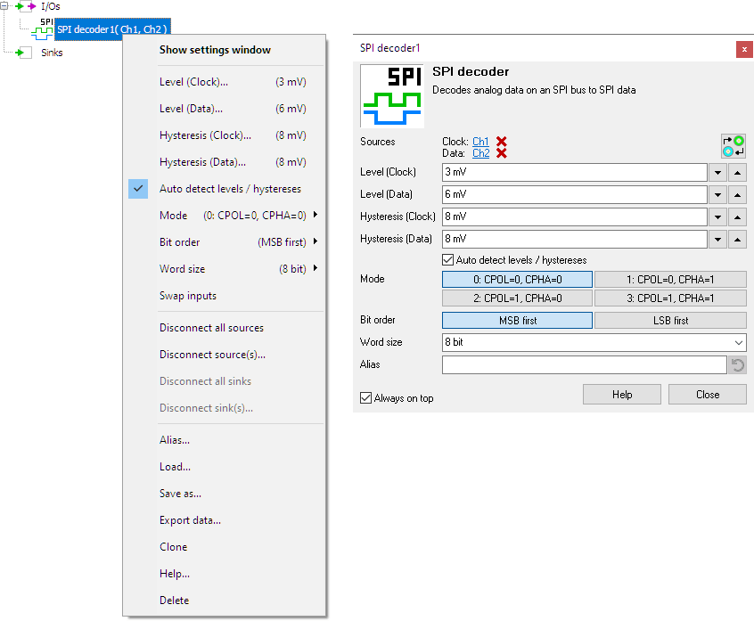 SPI decoder | I/O's | Advanced measurements | Multi Channel measurement ...